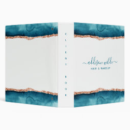 Teal And Gold Watercolor Client Business 3 Ring Binder | Zazzle