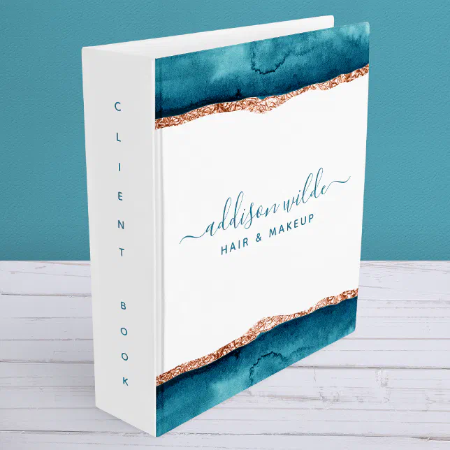 Teal And Gold Watercolor Client Business 3 Ring Binder | Zazzle