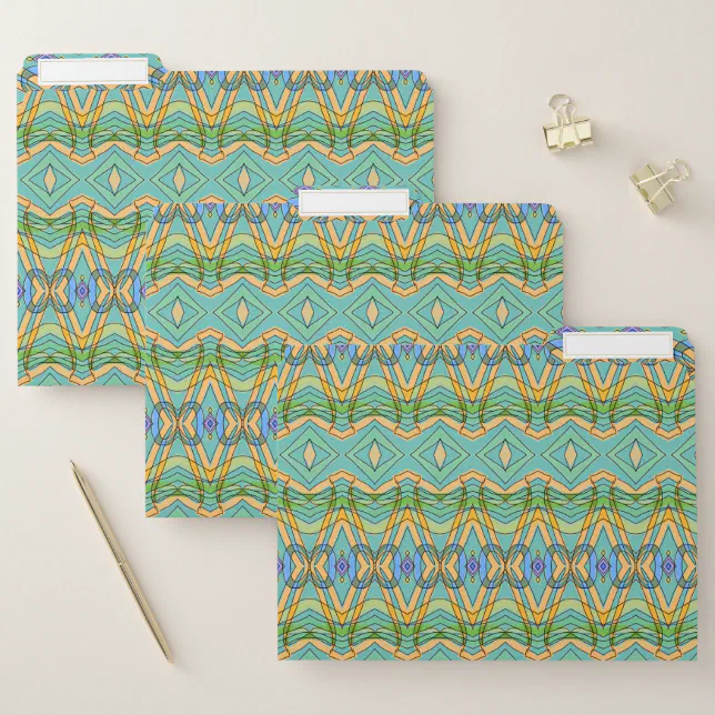 Teal And Green Patterned File Folder | Zazzle