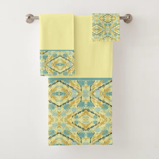 Teal and Lemon Pattern Bath Towel Set | Zazzle