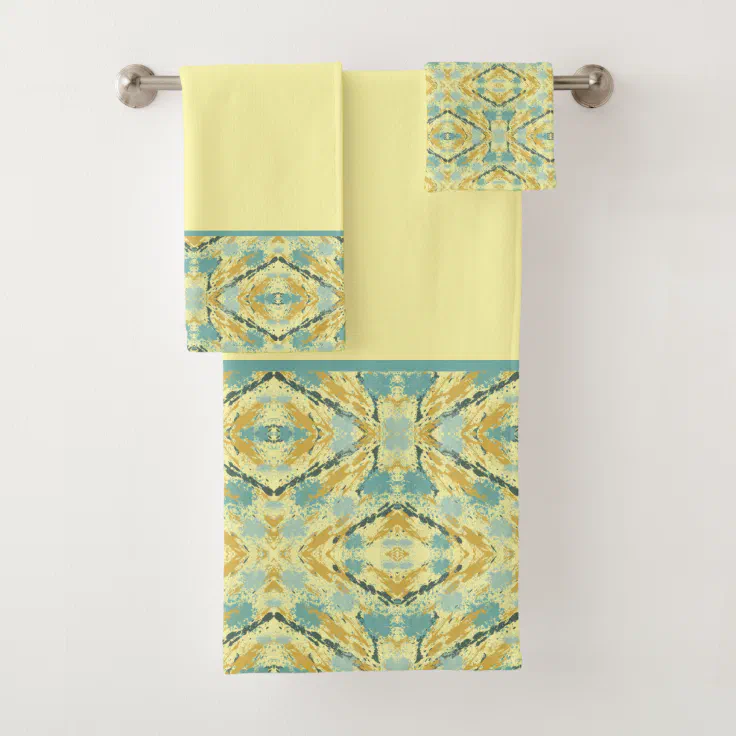 Teal and Lemon Pattern Bath Towel Set | Zazzle