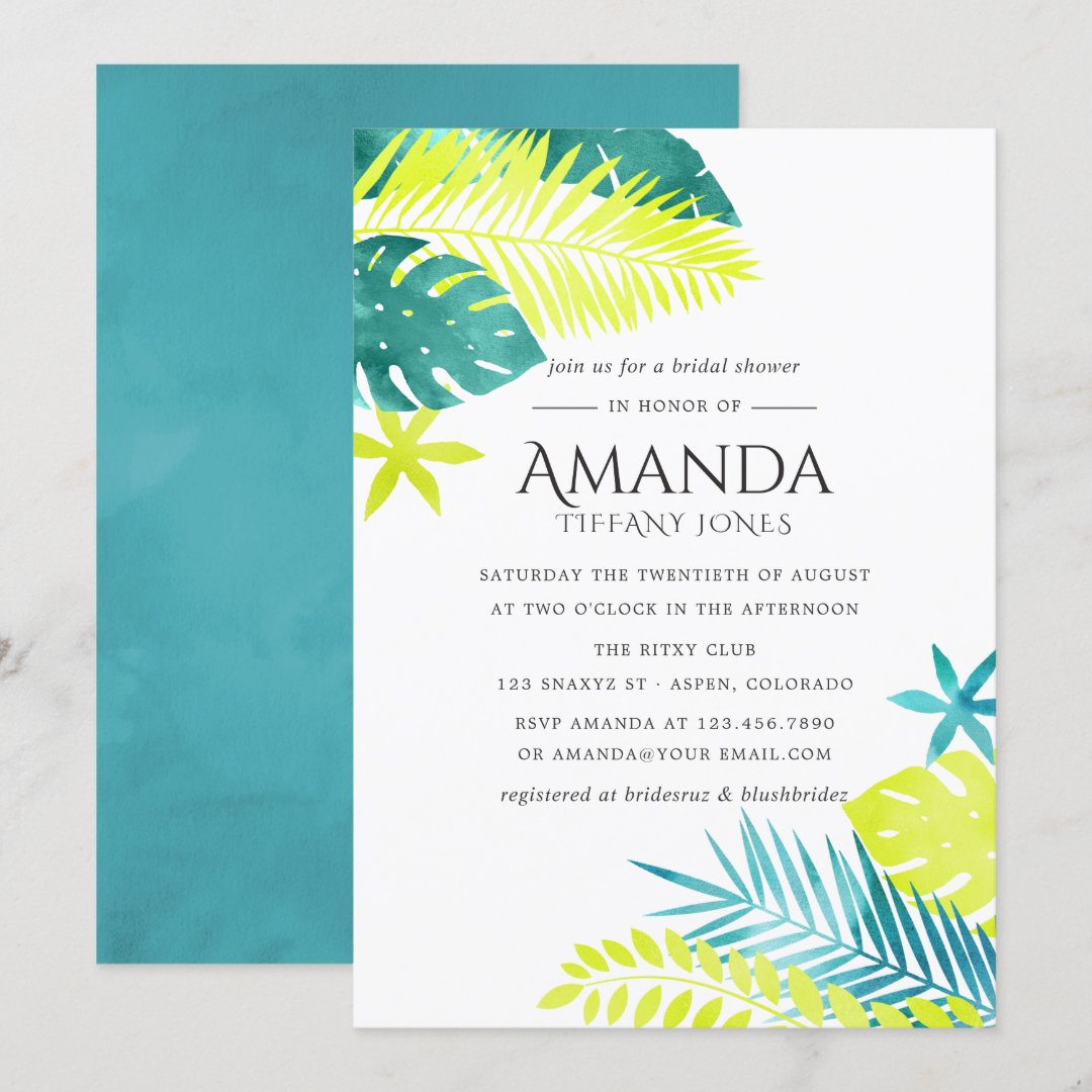 Teal and Lemon Tropical Bridal Shower Invitation | Zazzle