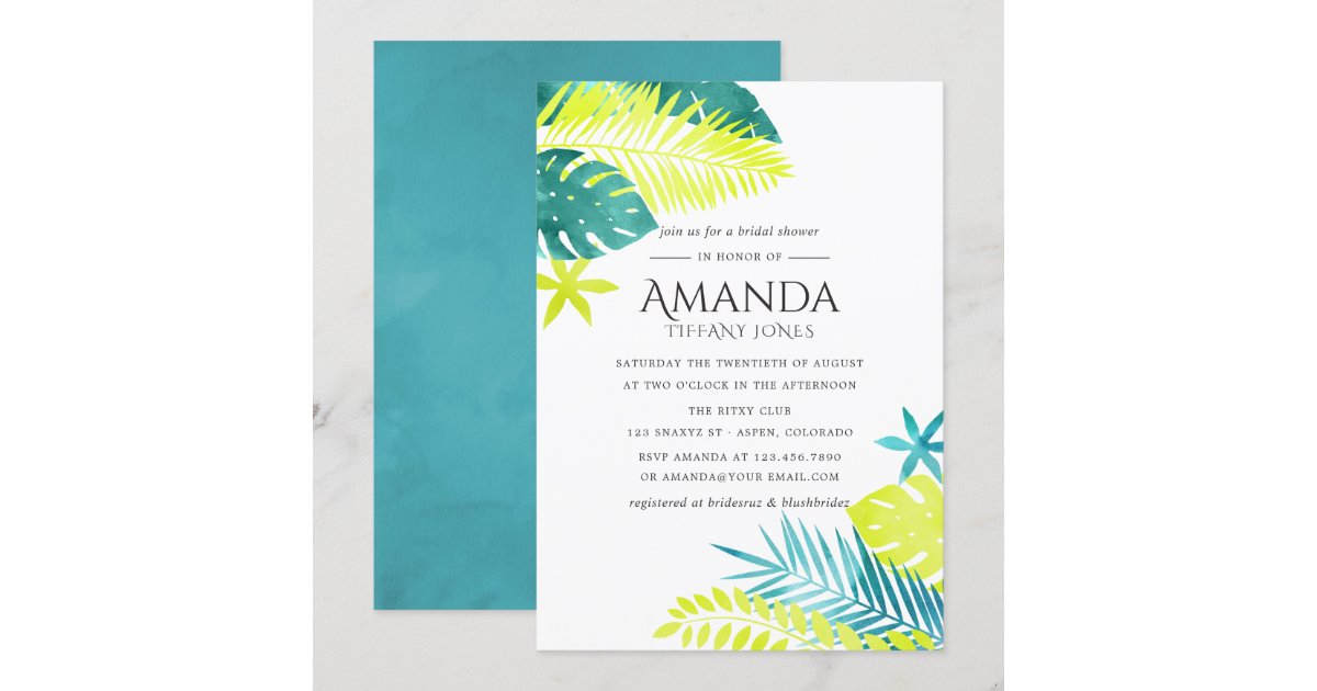 Teal and Lemon Tropical Bridal Shower Invitation | Zazzle