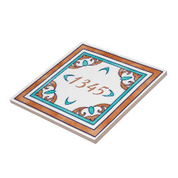 Teal and Orange Small House Number Tile | Zazzle