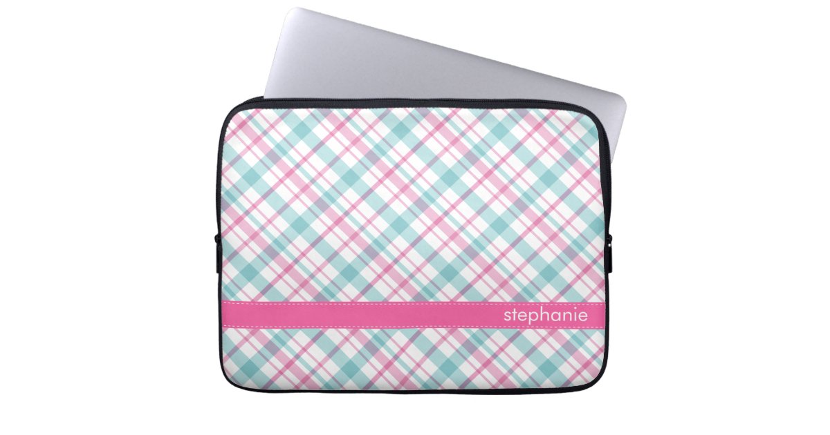 Teal and Pink Plaid Pattern Laptop Sleeve | Zazzle