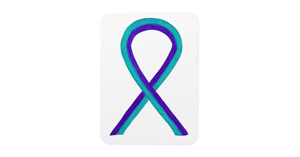 Teal and Purple Awareness Ribbon Art Magnets | Zazzle