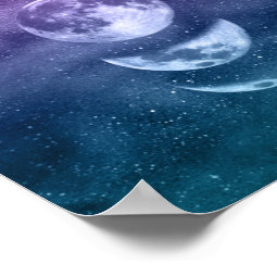 Teal and Purple Lunar Moon Phases Celestial Art Poster | Zazzle