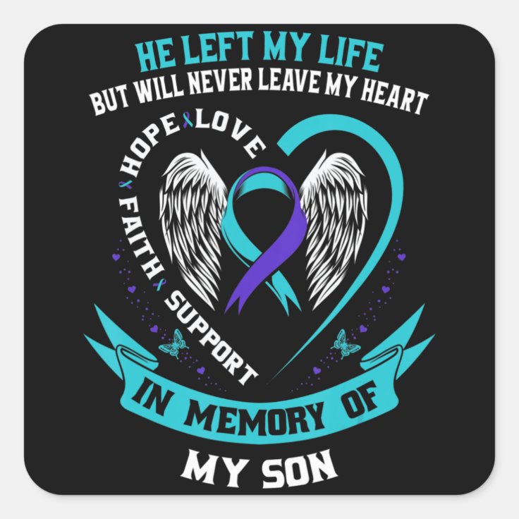 Teal and Purple Suicide Awareness Ribbon In Memory Square Sticker | Zazzle