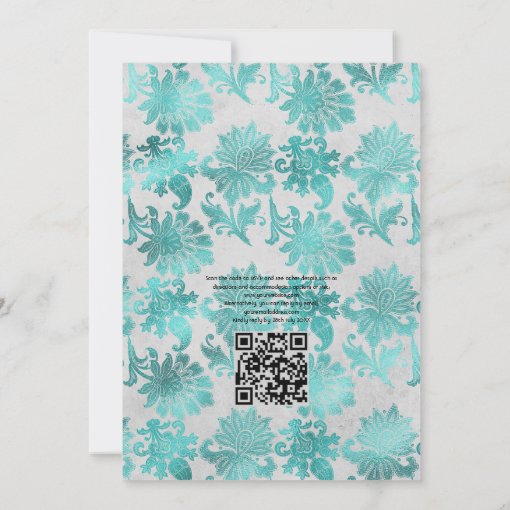 Teal and Silver Floral Wedding QR Code Rsvp Invitation | Zazzle