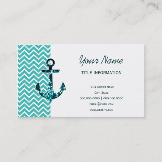 Teal and Turquouise Chevron Nautical Anchor Business Card | Zazzle.com