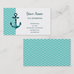 Teal and Turquouise Chevron Nautical Anchor Business Card | Zazzle