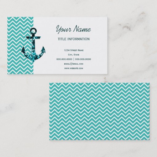 Teal and Turquouise Chevron Nautical Anchor Business Card | Zazzle
