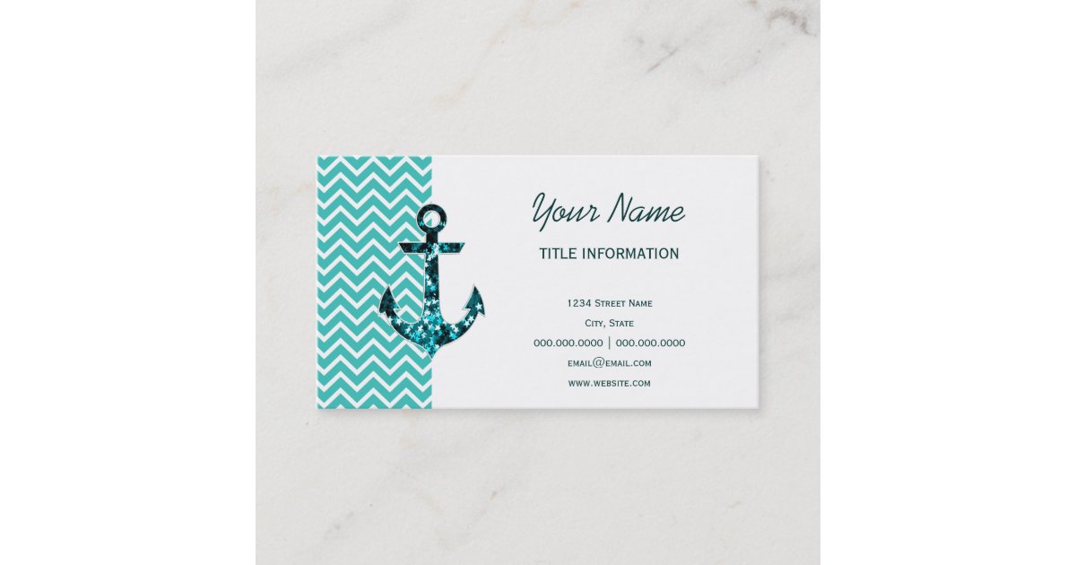 Teal and Turquouise Chevron Nautical Anchor Business Card | Zazzle