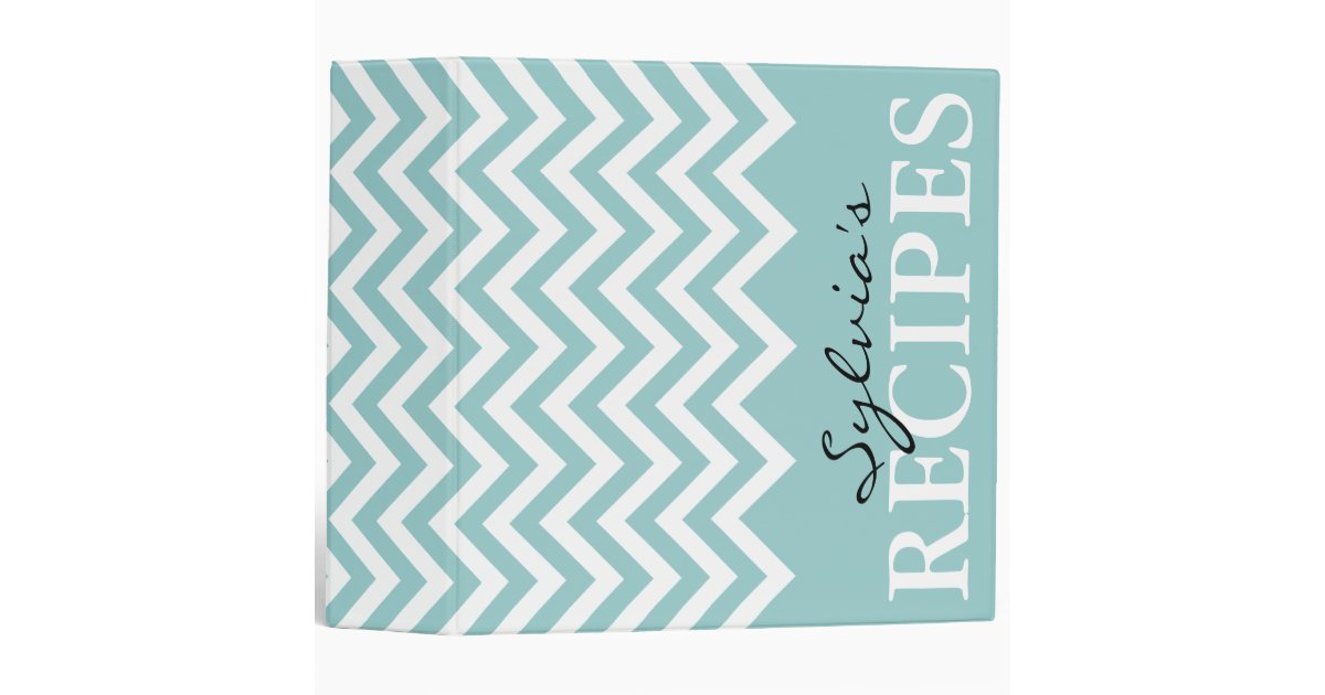 Teal and white chevron pattern recipe binder book | Zazzle