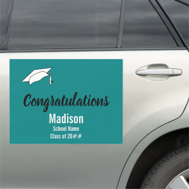 Teal and White Congratulations to the Graduate Car Magnet | Zazzle