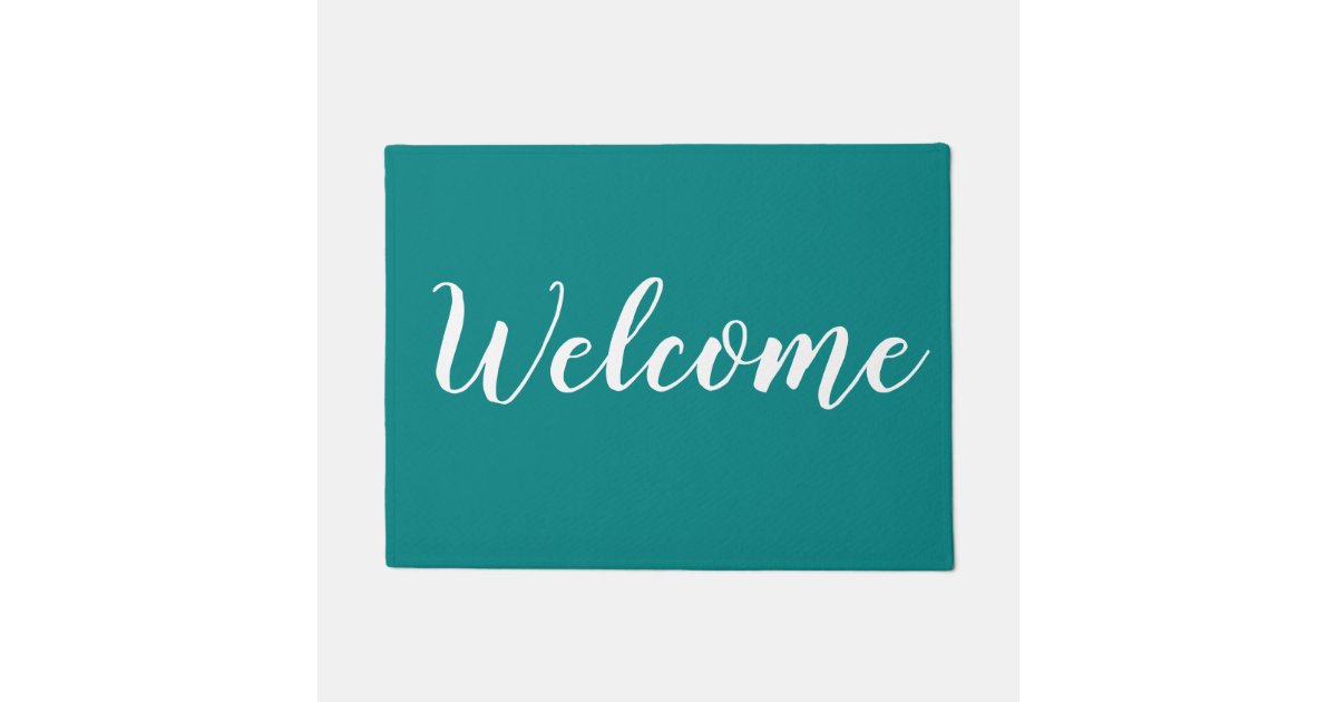Teal And White Modern Outdoor Welcome Doormat | Zazzle