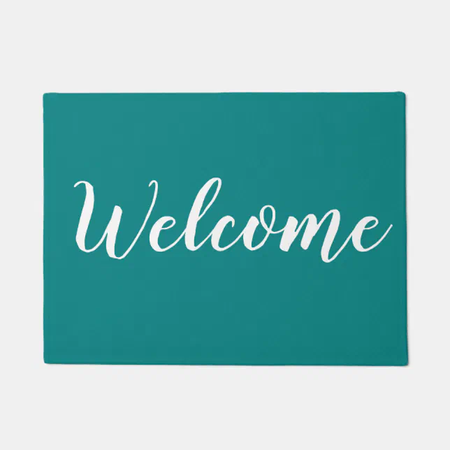 Teal And White Modern Outdoor Welcome Doormat | Zazzle