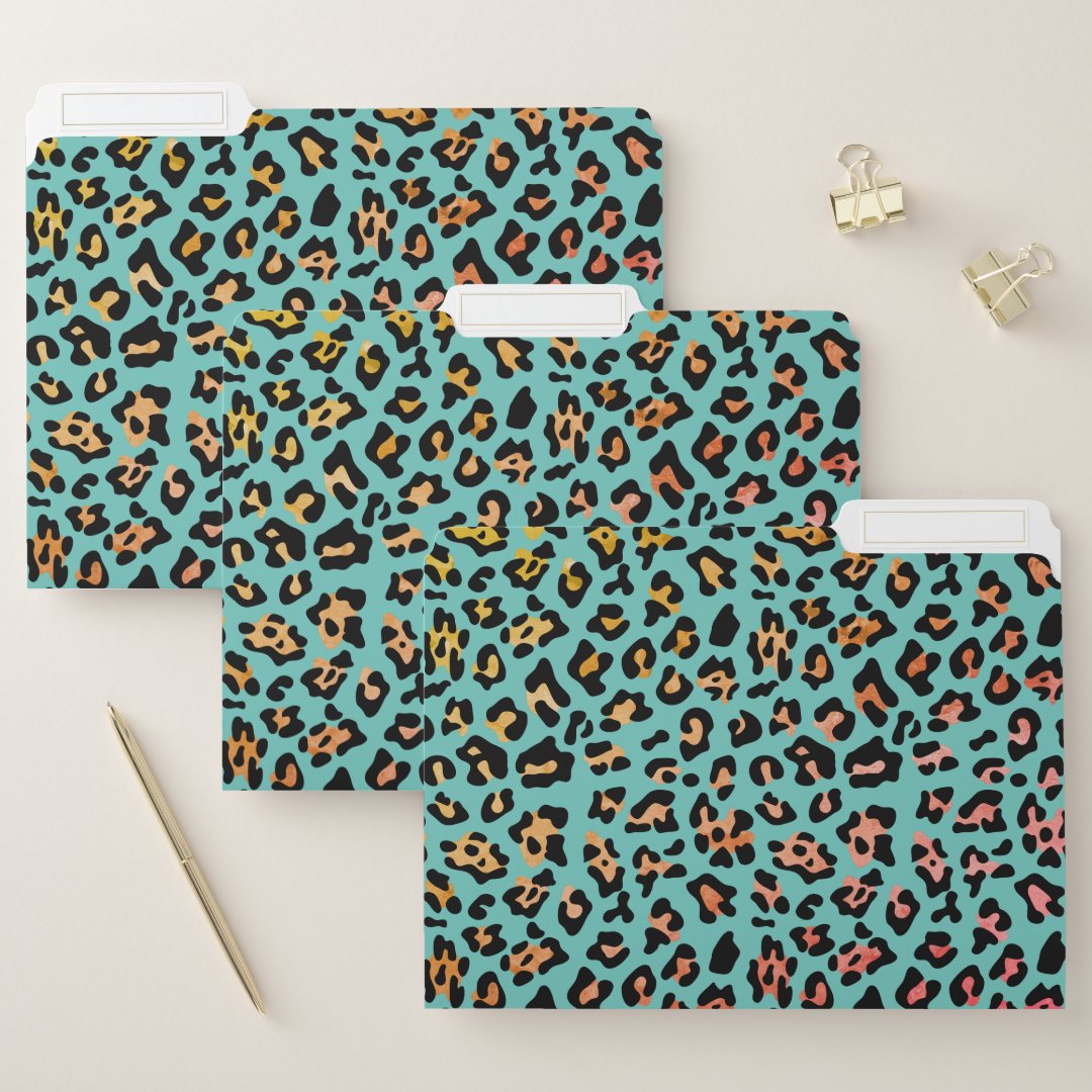 Teal Animal Print Leopard File Folder | Zazzle