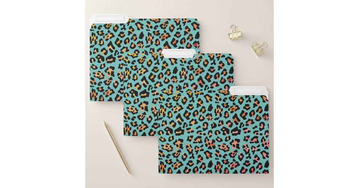 Teal Animal Print Leopard File Folder | Zazzle
