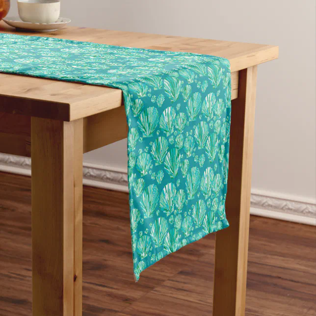 Teal, Aqua and Turquoise Sea Shells Short Table Runner | Zazzle