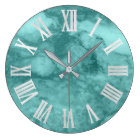 Teal Aqua Blue Gray Silver Roman Numbers Large Clock | Zazzle.com
