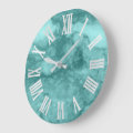 Teal Aqua Blue Gray Silver Roman Numbers Large Clock | Zazzle