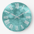 Teal Aqua Blue Gray Silver Roman Numbers Large Clock | Zazzle