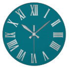 Teal Aqua Blue Silver Gray Roman Number Large Clock | Zazzle.com
