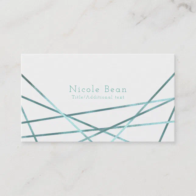 Teal Aqua Modern Geometric Lines Glam Custom Chic Business Card | Zazzle