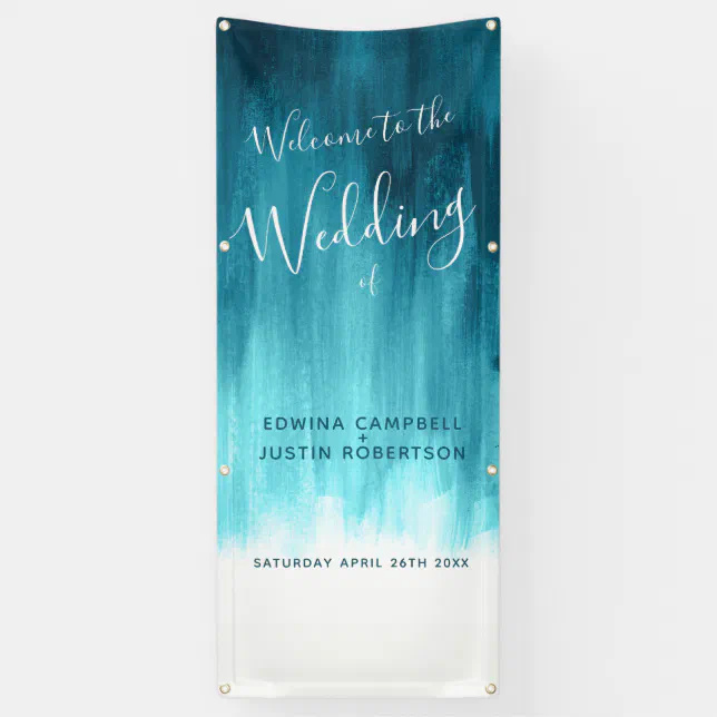 Teal aqua wedding art welcome banner | Zazzle