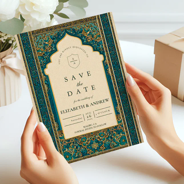 Teal Arch Islamic Wedding Save The Date | Zazzle