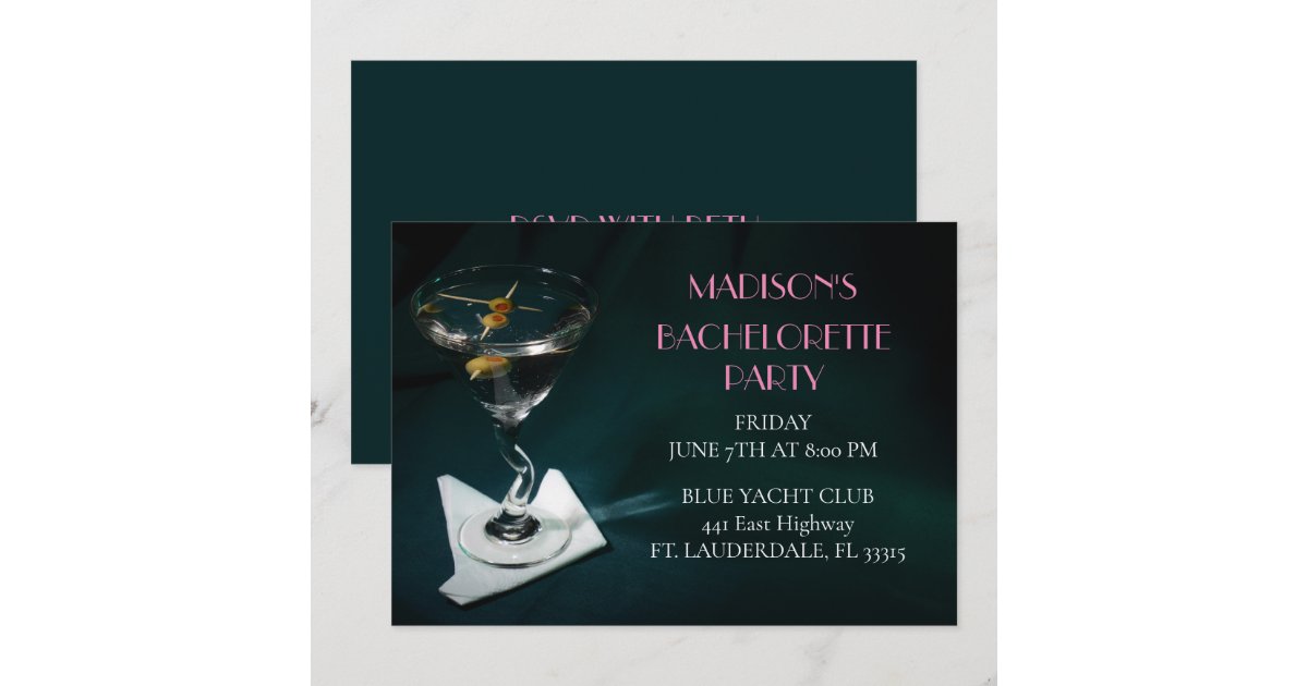 Teal Bachelorette Martini Bridal Party Invitation | Zazzle