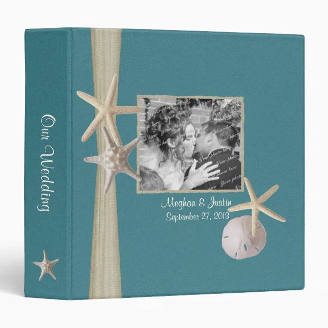 Teal Beach Starfish and Photos Binder | Zazzle