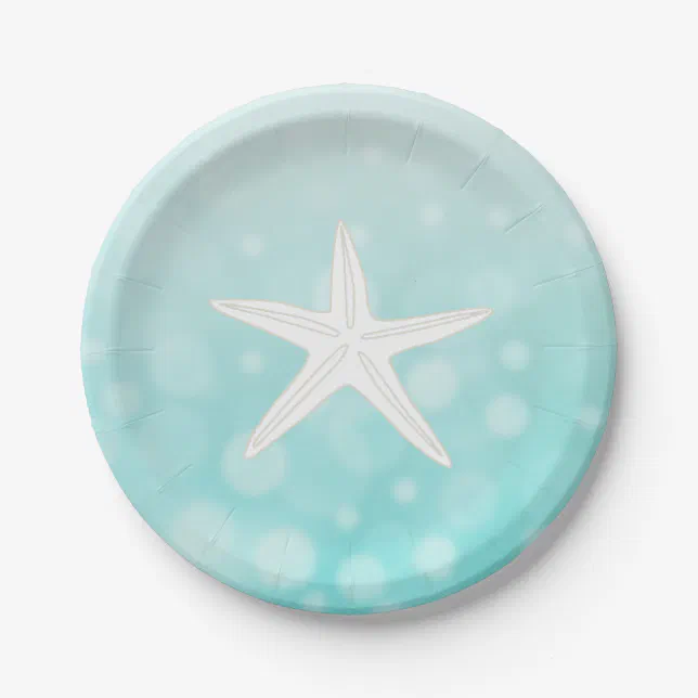 Teal Beach Themed Starfish Paper Plates | Zazzle