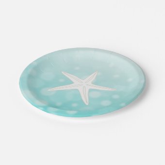 Teal Beach Themed Starfish Paper Plates | Zazzle