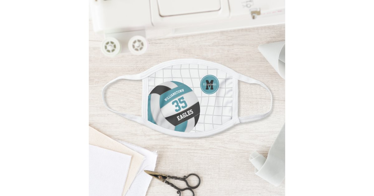 teal black athlete name jersey number volleyball face mask | Zazzle