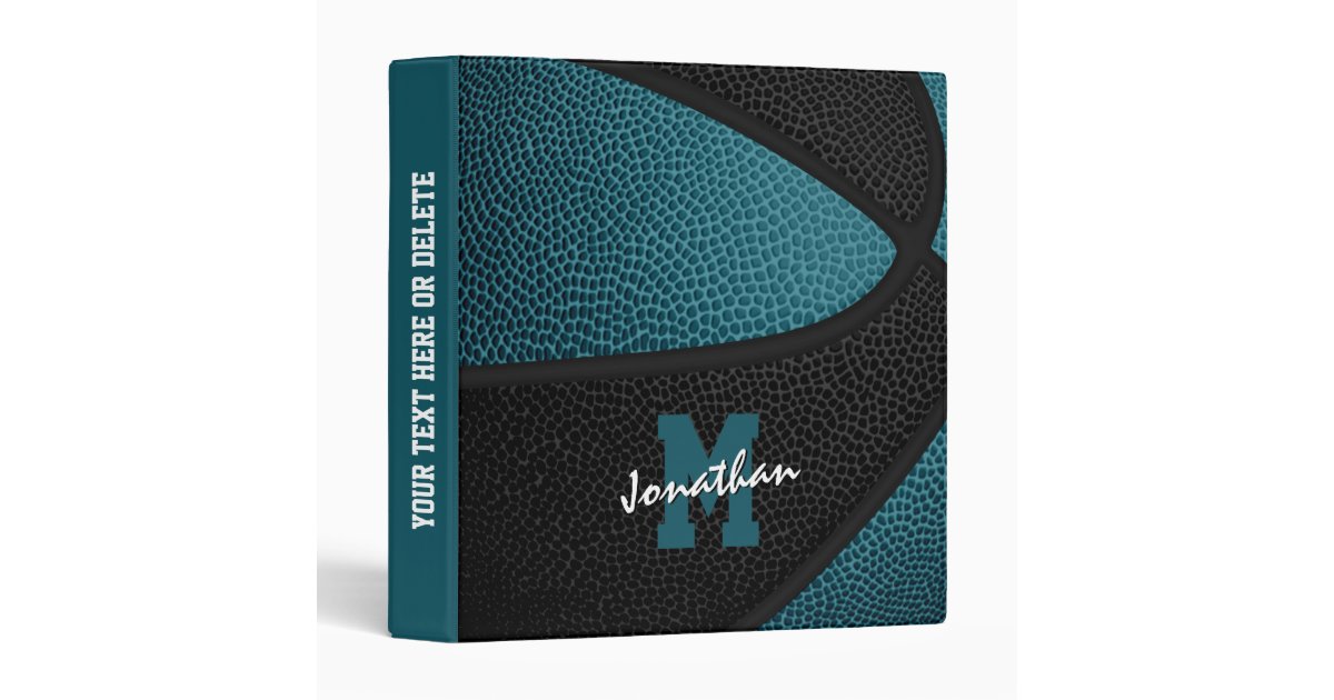 teal black basketball team colors w varsity letter 3 ring binder | Zazzle