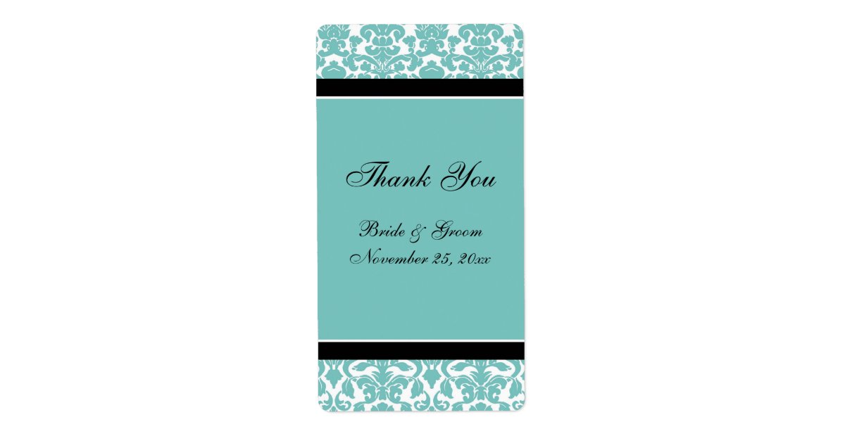 Teal Black Damask Wedding Labels | Zazzle