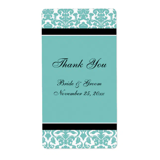 Teal Black Damask Wedding Labels | Zazzle