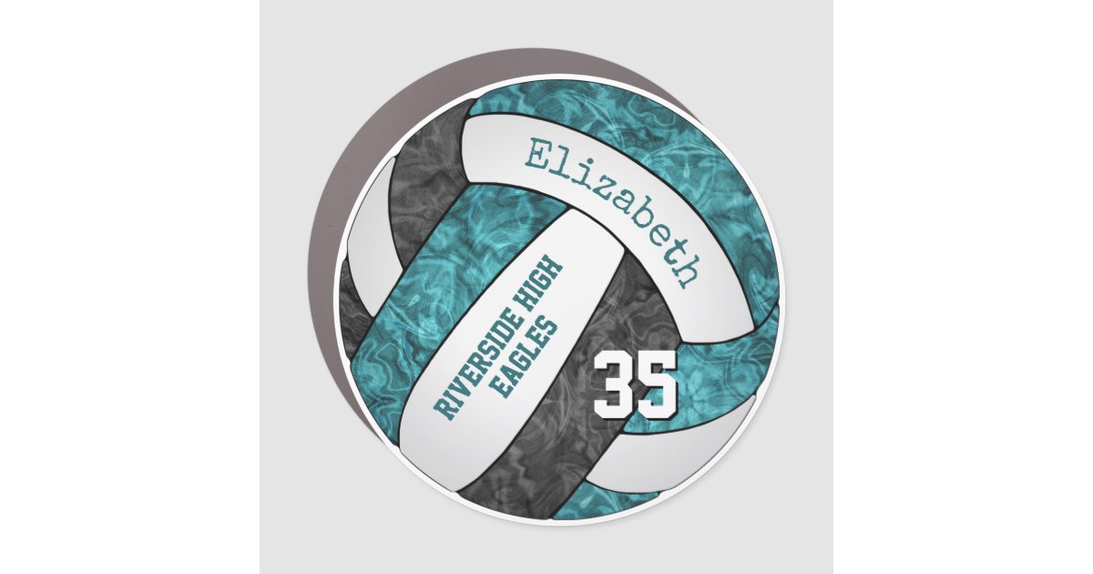 teal black girly volleyball team colors locker or car magnet | Zazzle