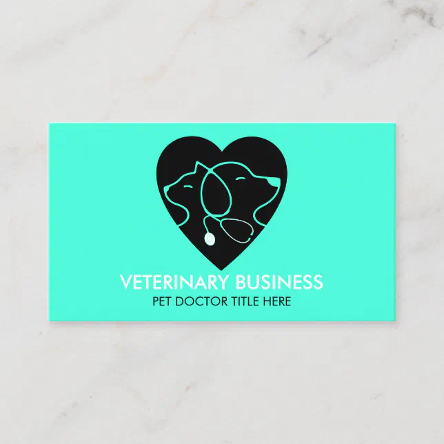 Teal Black Veterinary Paw Pet Doctor Animal Business Card | Zazzle