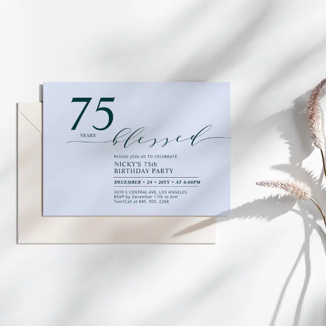Teal & Blue | 75 Years Loved 75th Birthday Party Invitation | Zazzle