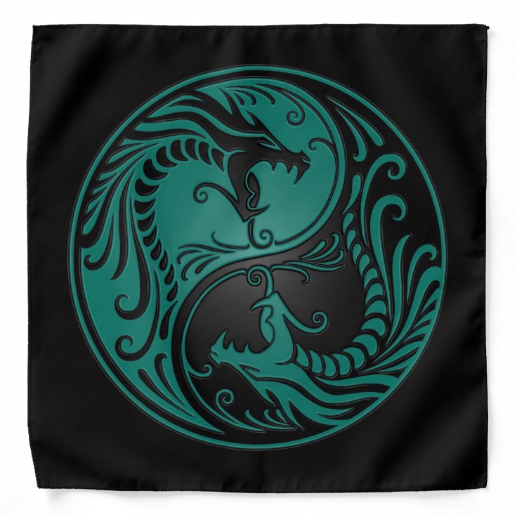 Teal Blue and Black Yin Yang Dragons Bandana | Zazzle