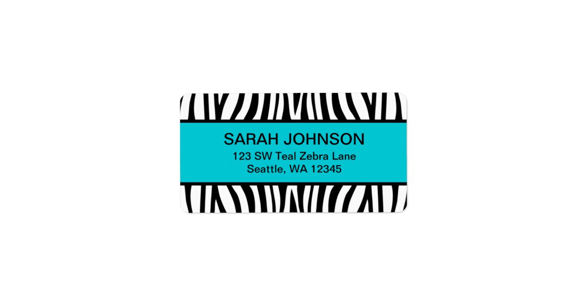 Teal Blue and Black Zebra Label | Zazzle