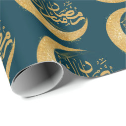 Teal Blue and Gold Ramadan Mubarak | Ramadan Gift Wrapping Paper | Zazzle