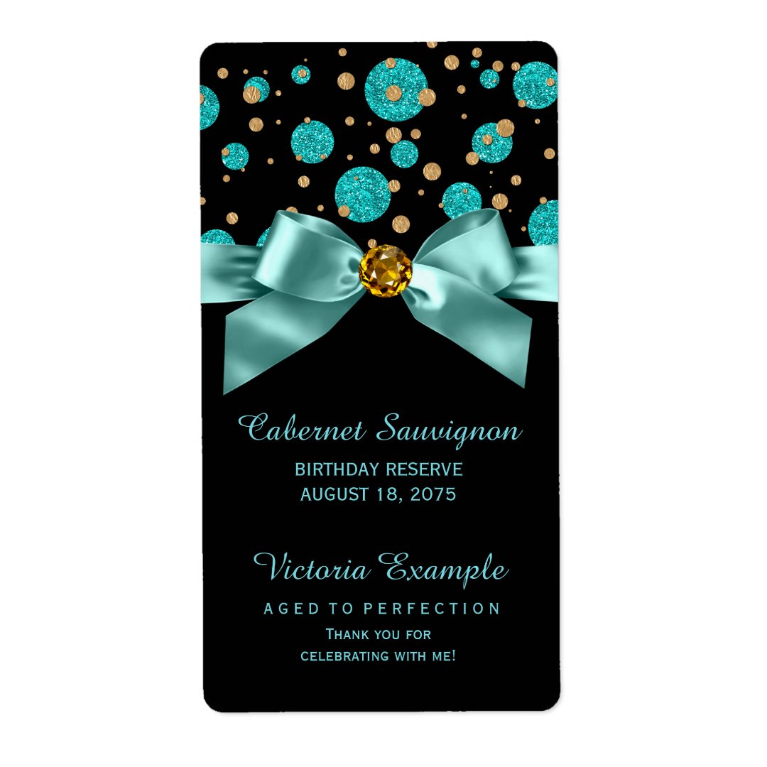 Teal Blue and Gold Wine Bottle Labels | Zazzle