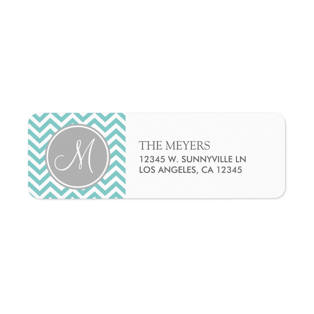 Teal Blue and Gray Modern Chevron with Monogram Label | Zazzle