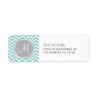 Teal Blue and Gray Modern Chevron with Monogram Label | Zazzle