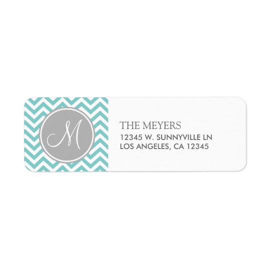 Teal Blue and Gray Modern Chevron with Monogram Label | Zazzle.com