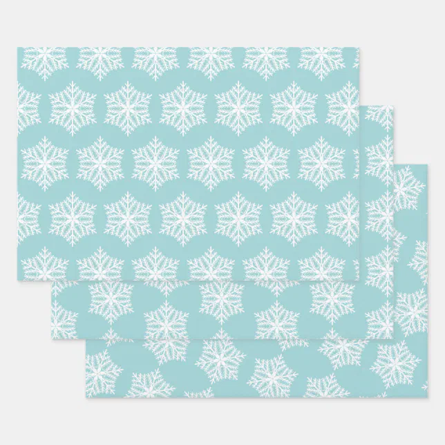Teal Blue and White Snowflakes Christmas Wrapping Paper Sheets | Zazzle